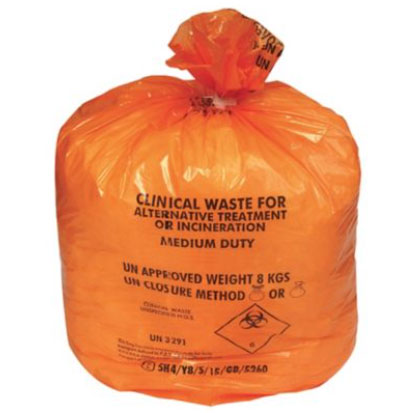 Orange Clinical Waste Bags M/D 360x560x640mm 30L (Roll/50)