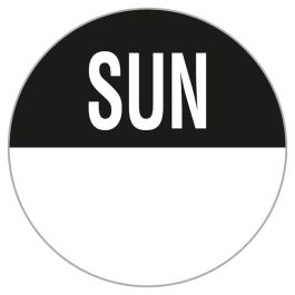 Removable 19mm Day Dot Labels Sunday/Black (Roll/1,000)